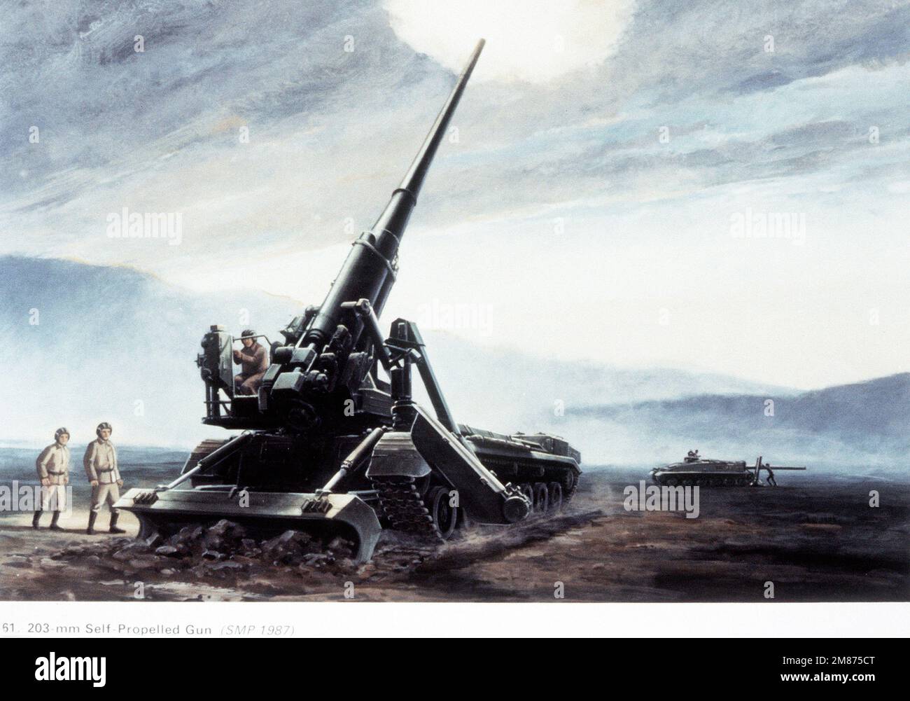 An artist's concept of a Soviet 203mm self-propelled gun (foreground ...