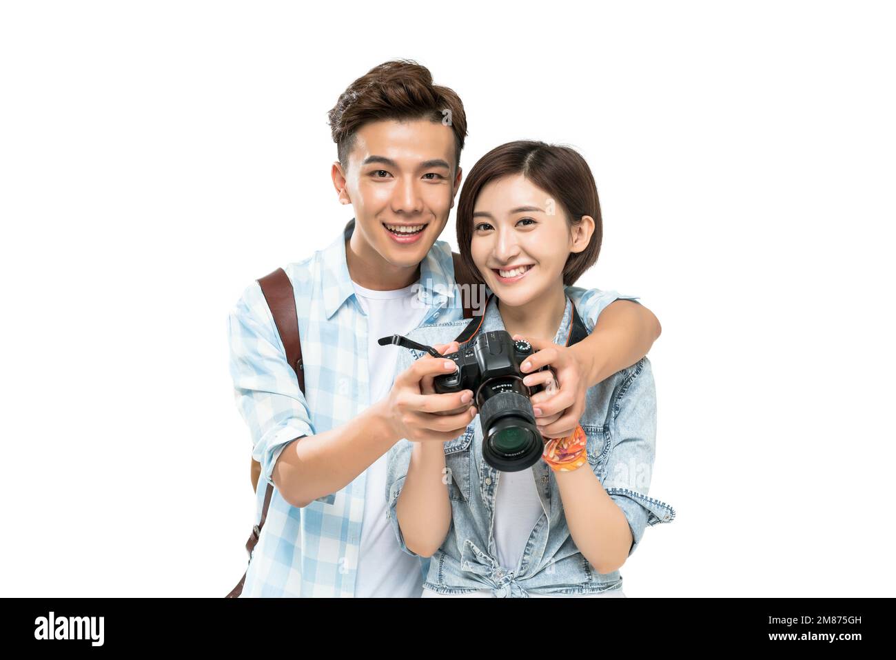 Happy couples with a camera Stock Photo - Alamy