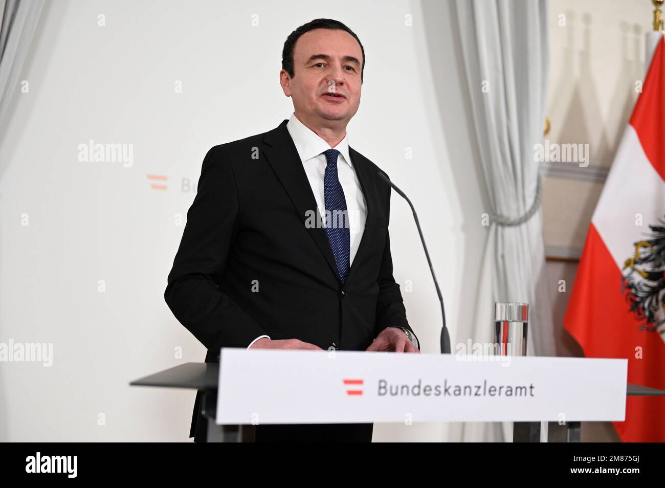 Vienna, Austria. 12th Jan, 2023. Presspoint in the Federal Chancellery ...