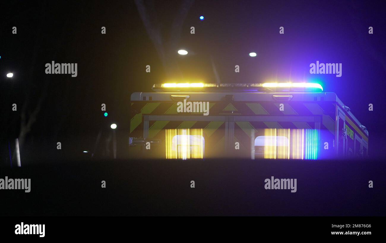 Emergency Ambulance lights blinking at night Stock Photo - Alamy