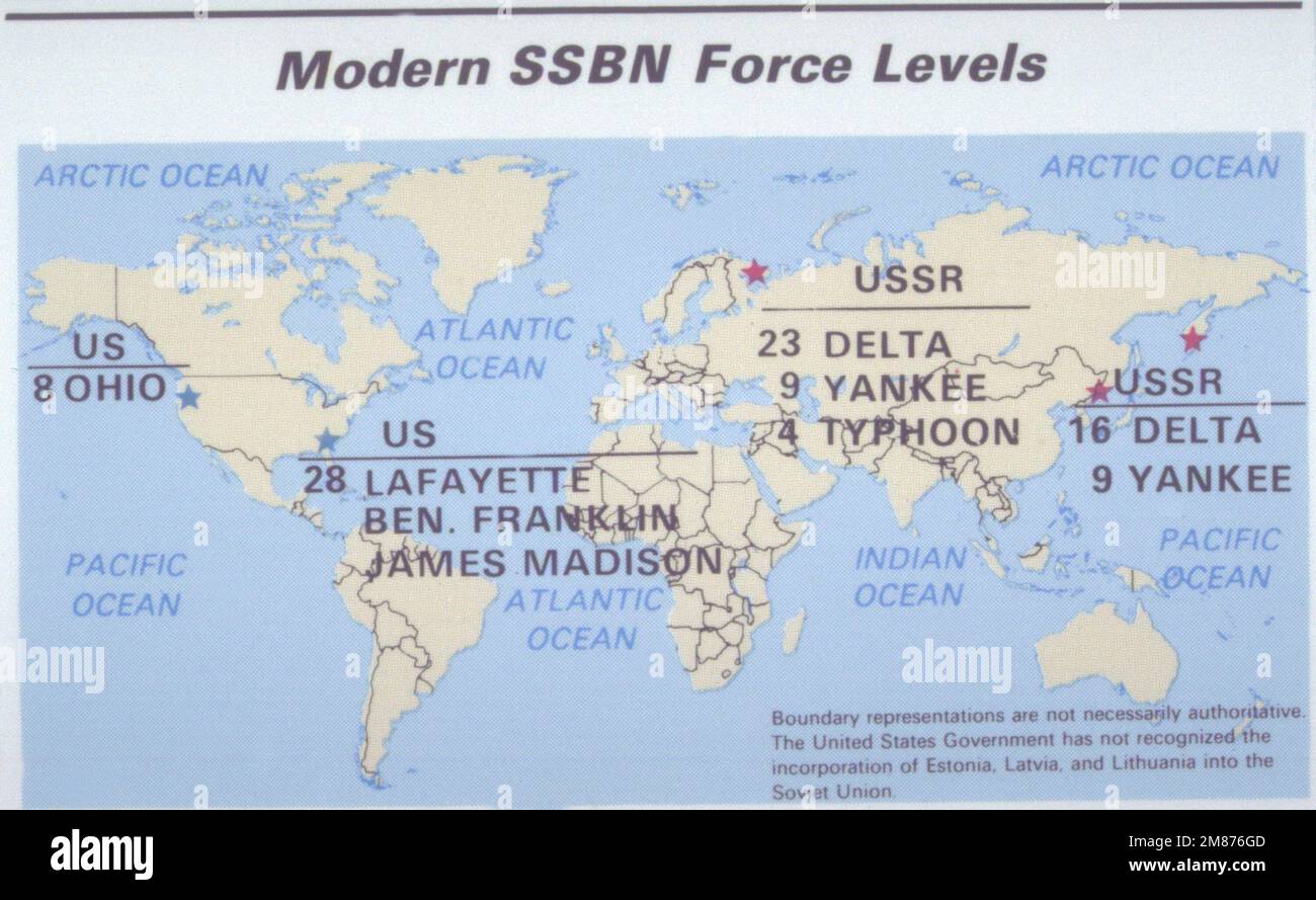 A map depicting U.S. and Soviet nuclear-powered fleet ballistic missile ...