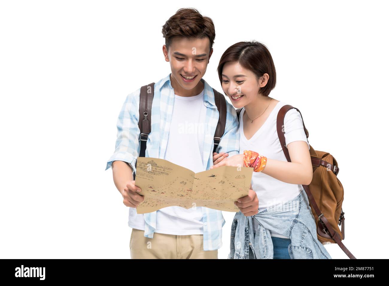 Happy young couple map hi-res stock photography and images - Alamy