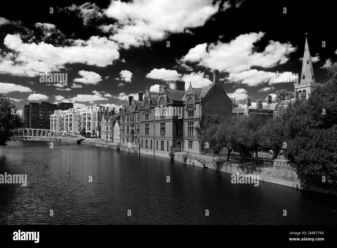 Buildings along the river Great Ouse embankment, Bedford town ...