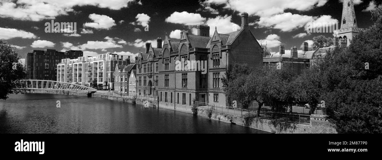 Buildings along the river Great Ouse embankment, Bedford town ...