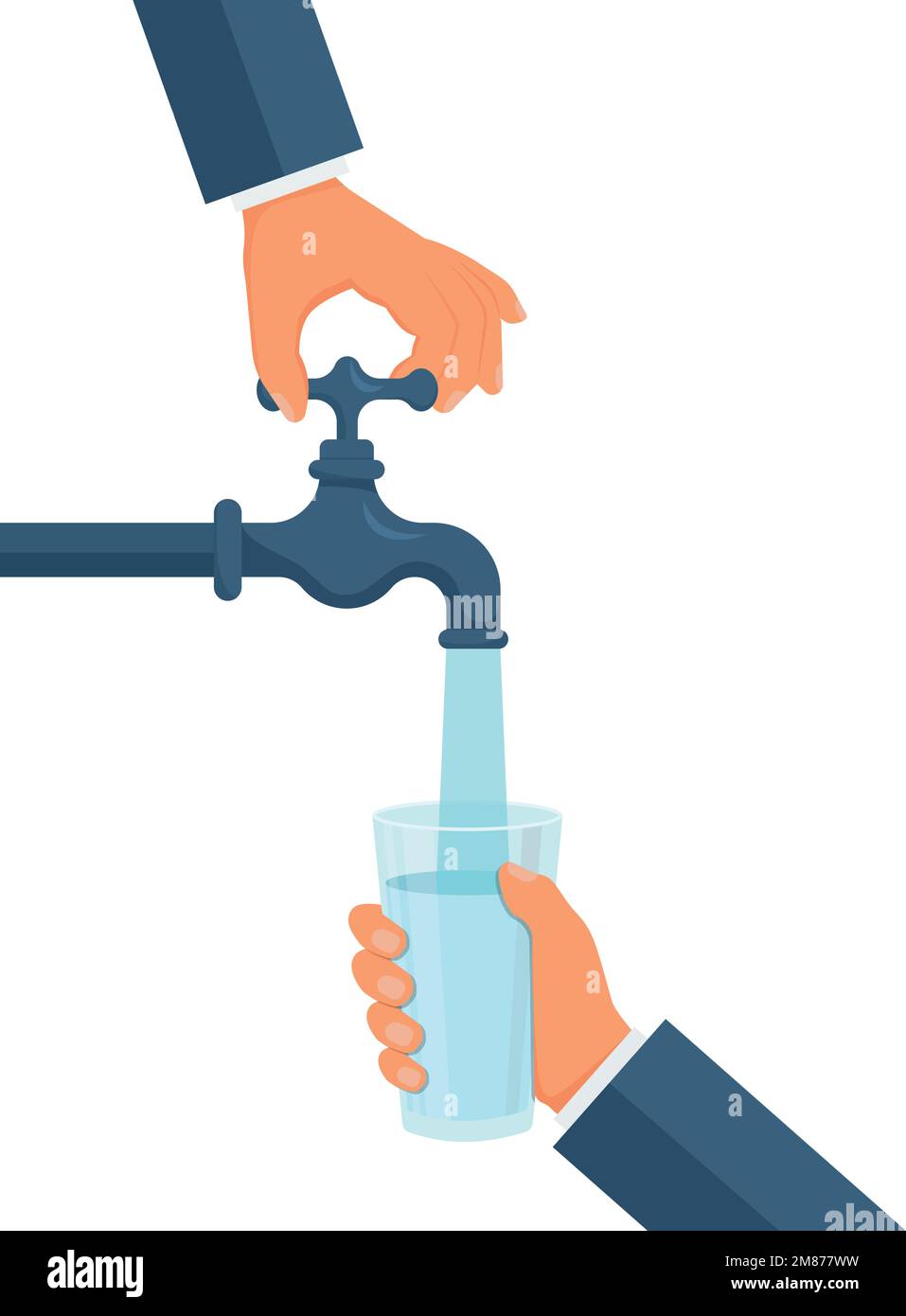 Hand opens or closes a water tap, save water,concept of eco and world water day. eps 10 Stock ...