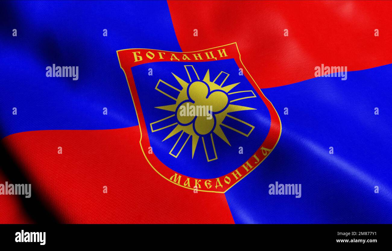 3D Illustration of a waving North Macedonia city flag of Bogdanci Stock ...