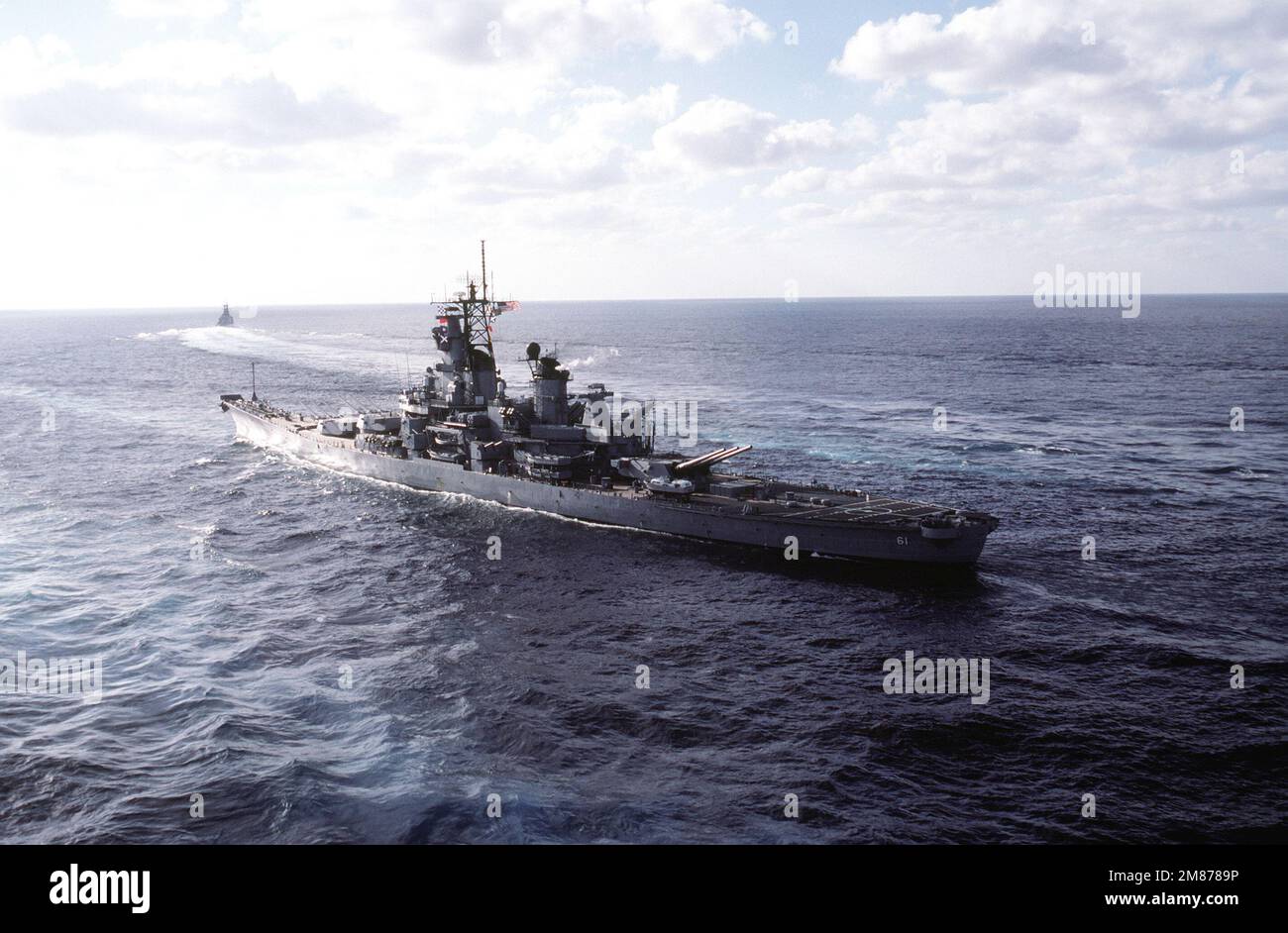 A port quarter view of the battleship USS IOWA (BB-61) underway. Country: Atlantic Ocean (AOC ...