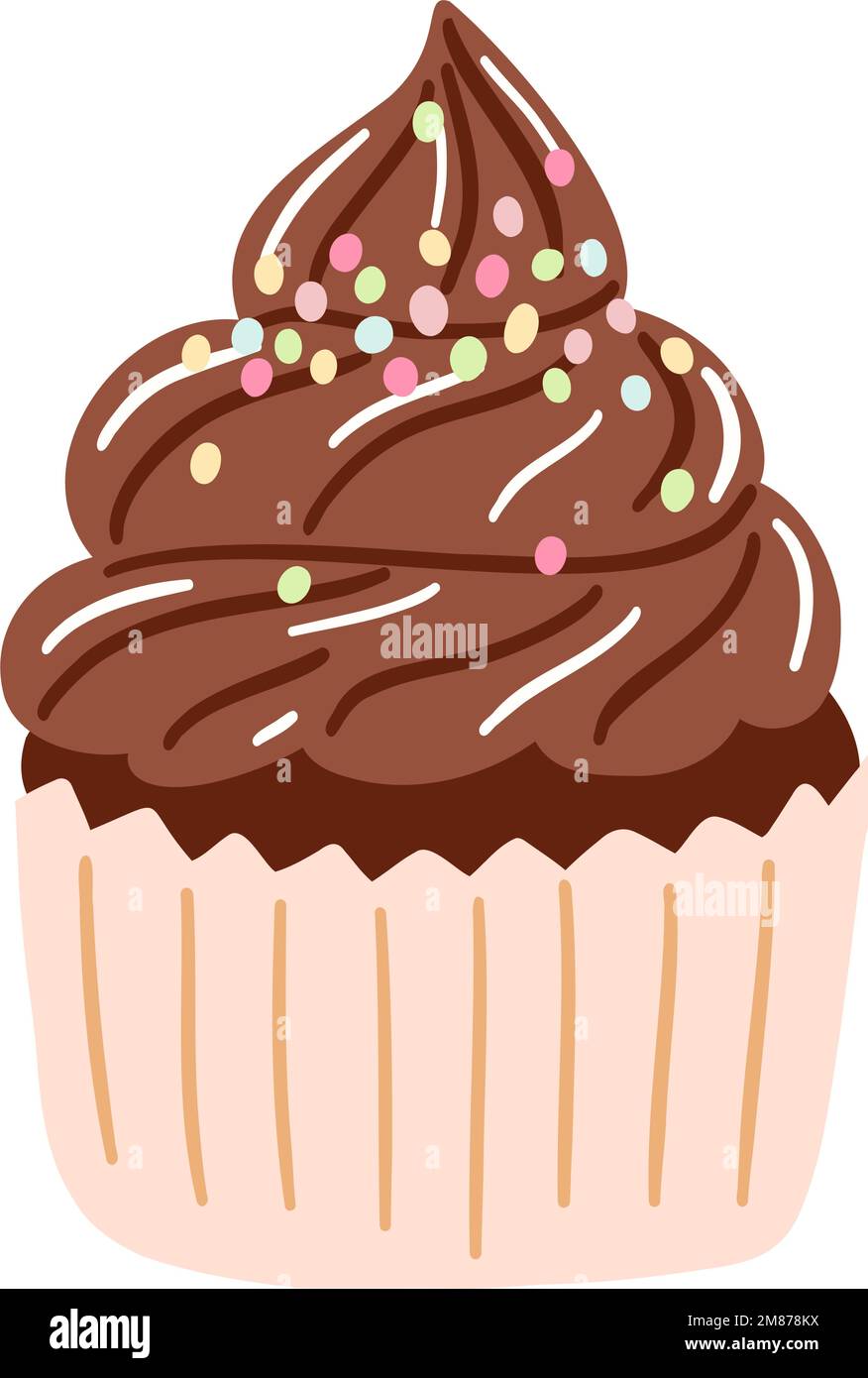 Hand drawn delicious chocolate cupcake in cartoon style. Vector ...