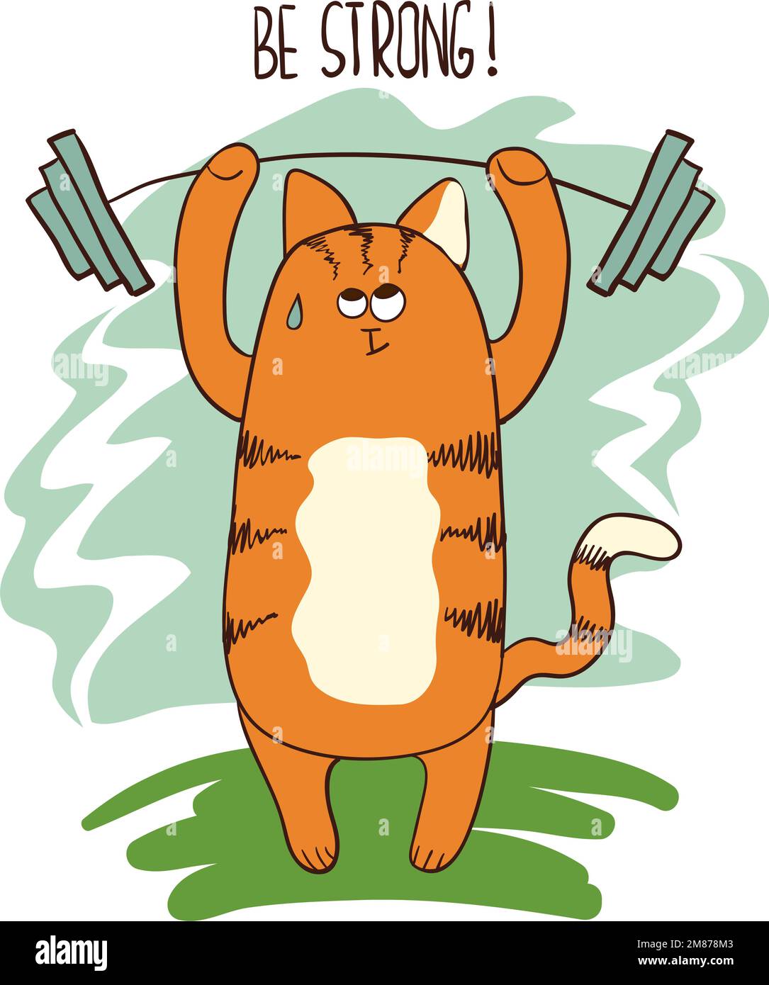 Cute cartoon weightlifter cat lifting the barbell. Vector illustration Stock Vector Image & Art ...