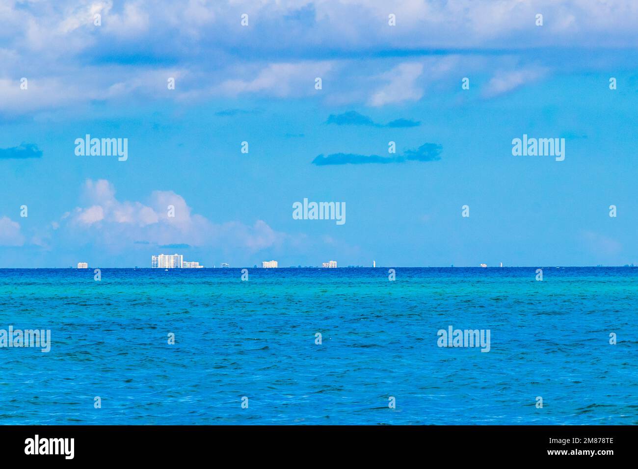 Tropical mexican beach landscape panorama view to Cozumel island ...