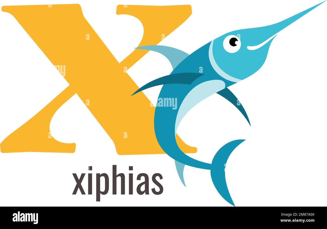 X letter card. Xiphias animal english alphabet Stock Vector Image & Art ...