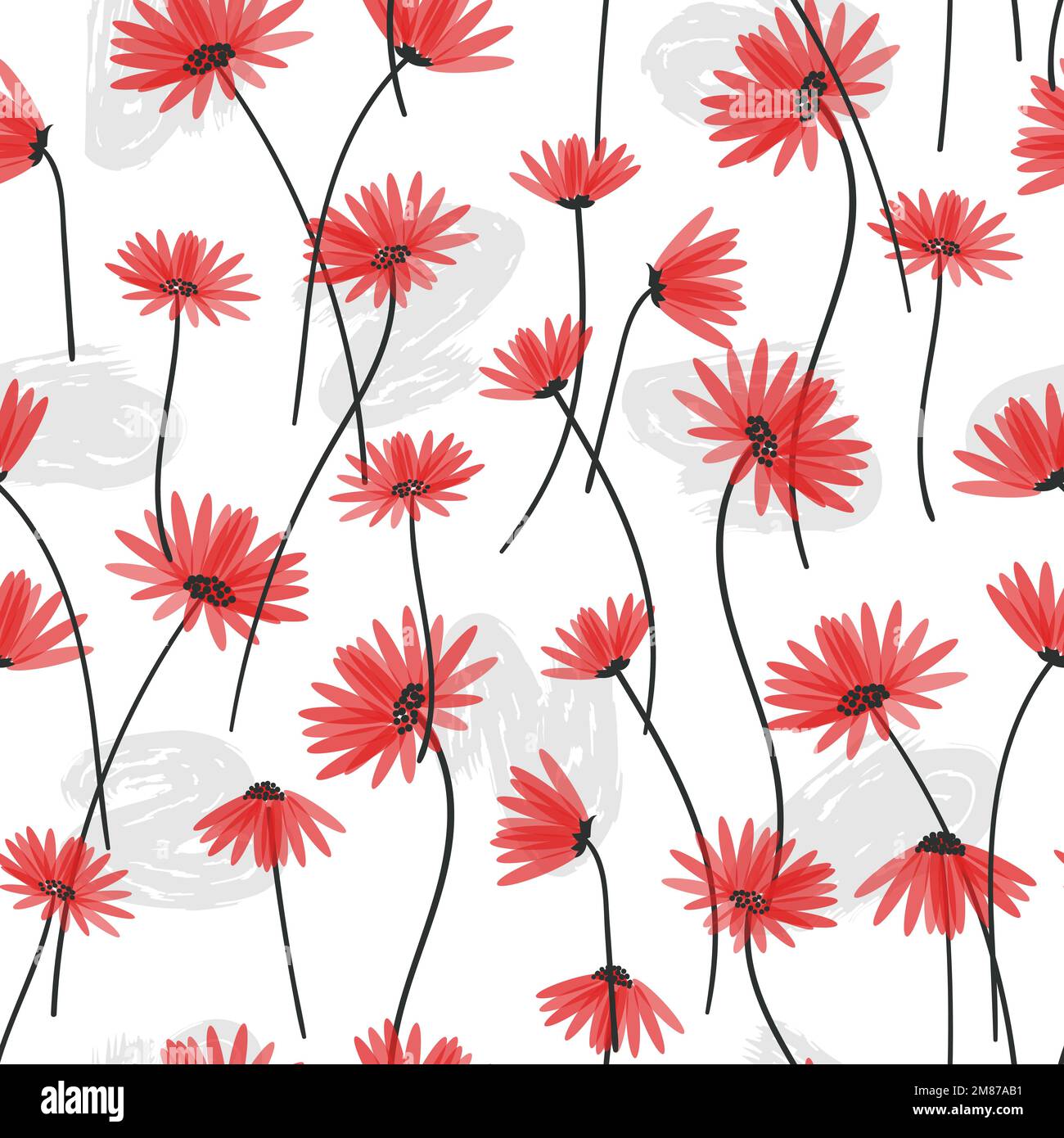 Delicate red flowers seamless pattern. Vector floral background Stock ...