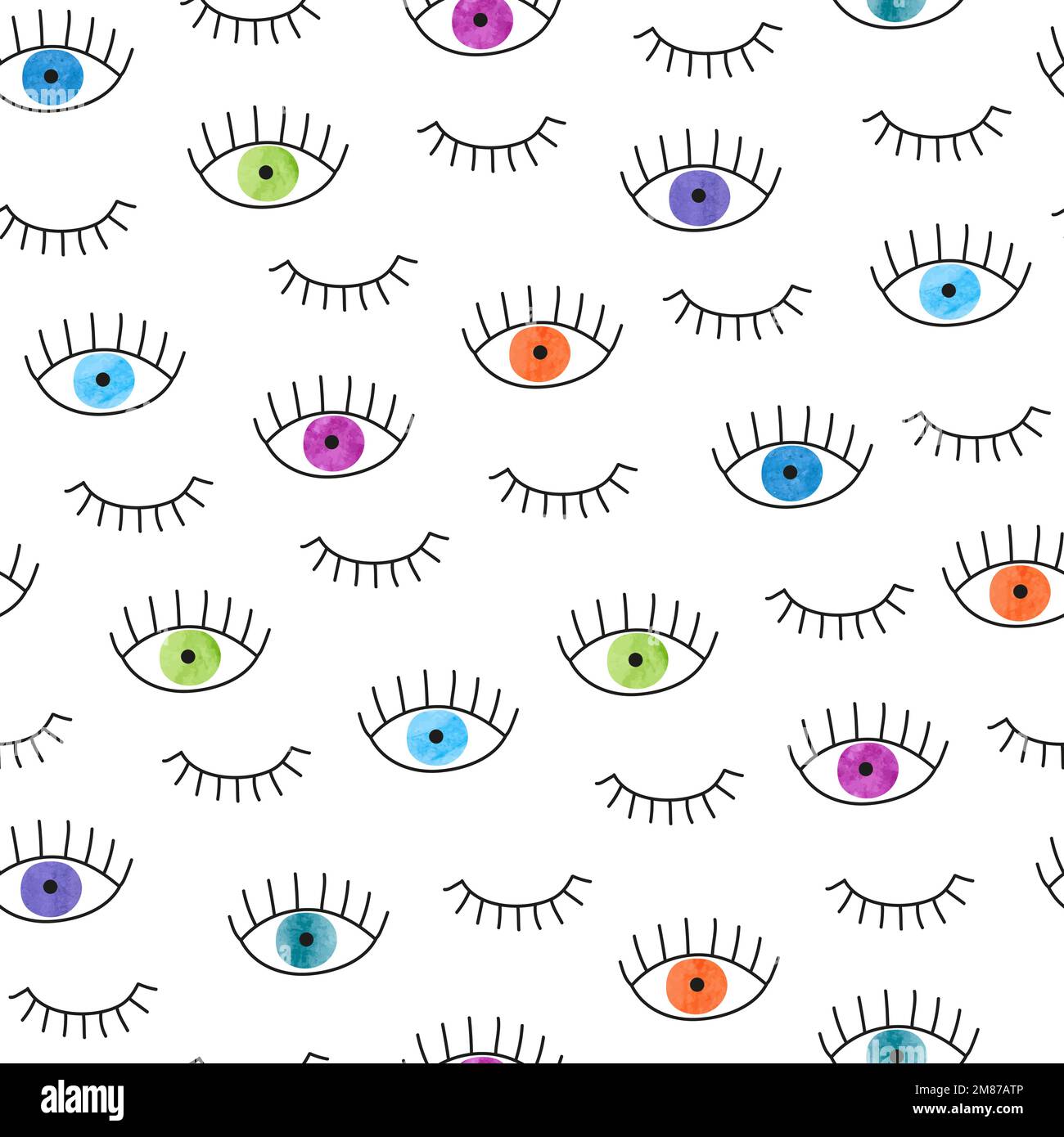 Colorful doodle eyes seamless pattern. Vector background with ...