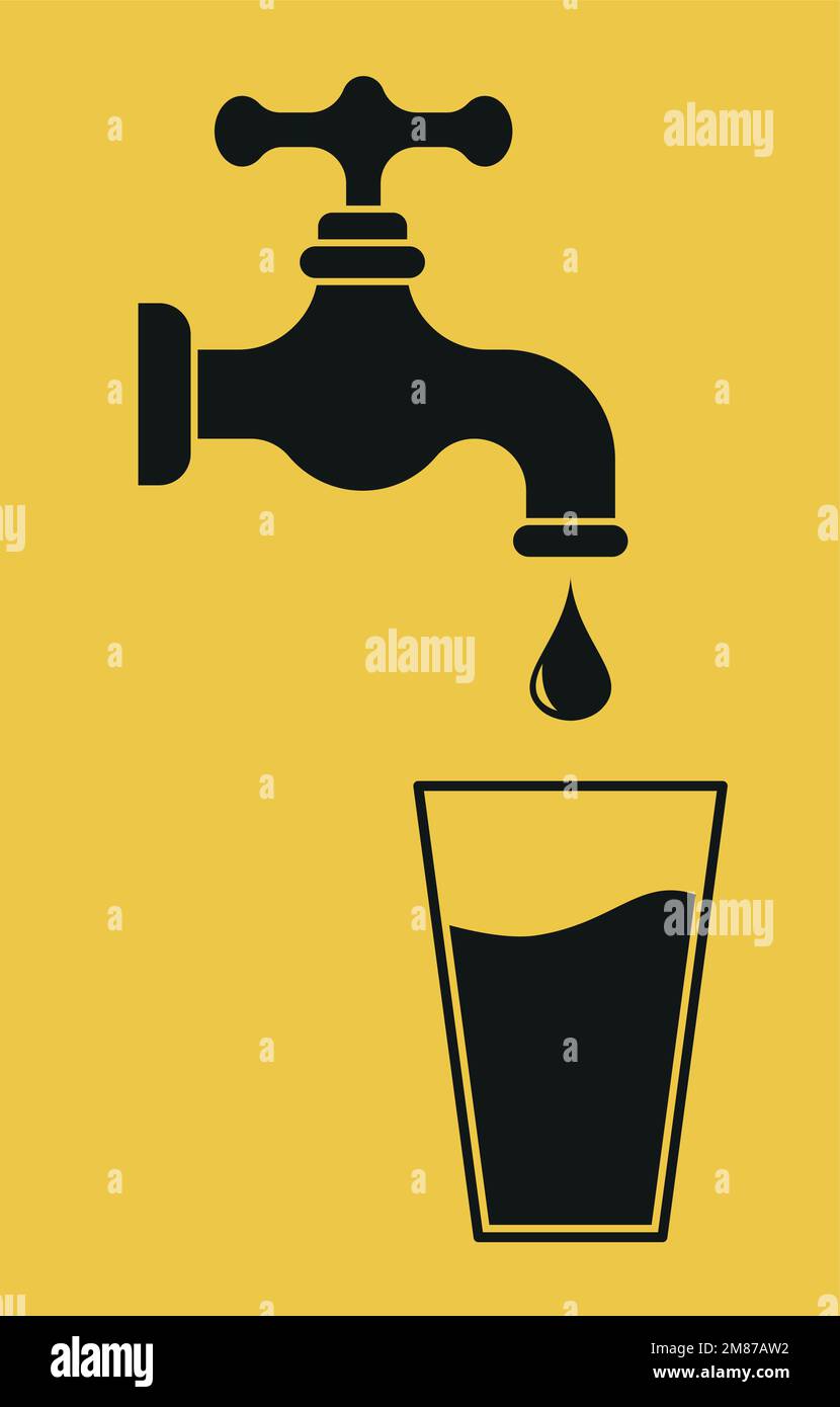 Water tap with glass. Filling cup beverage. Vector illustration. Eps 10 ...