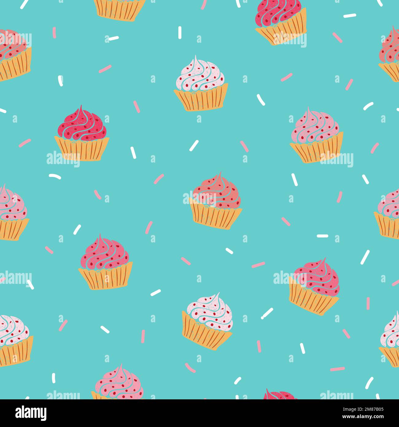 Cupcake seamless pattern. Vector blue background with sweets Stock ...