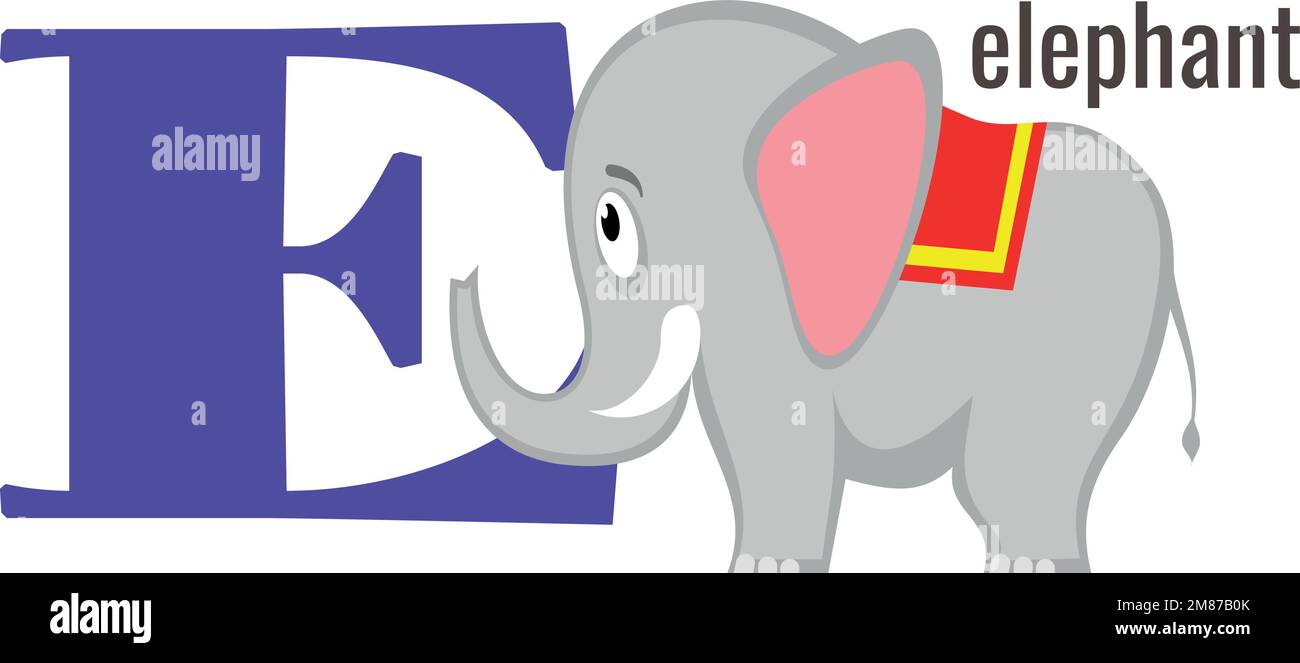 E letter symbol. Elephant cartoon alphabet card Stock Vector Image ...