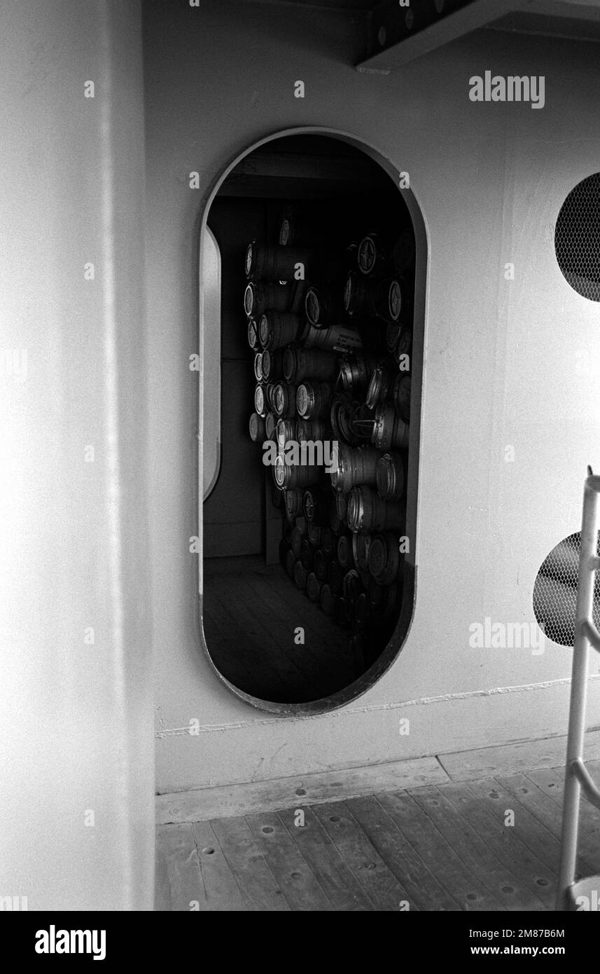 Empty five-inch powder canisters are stored on the third level ...