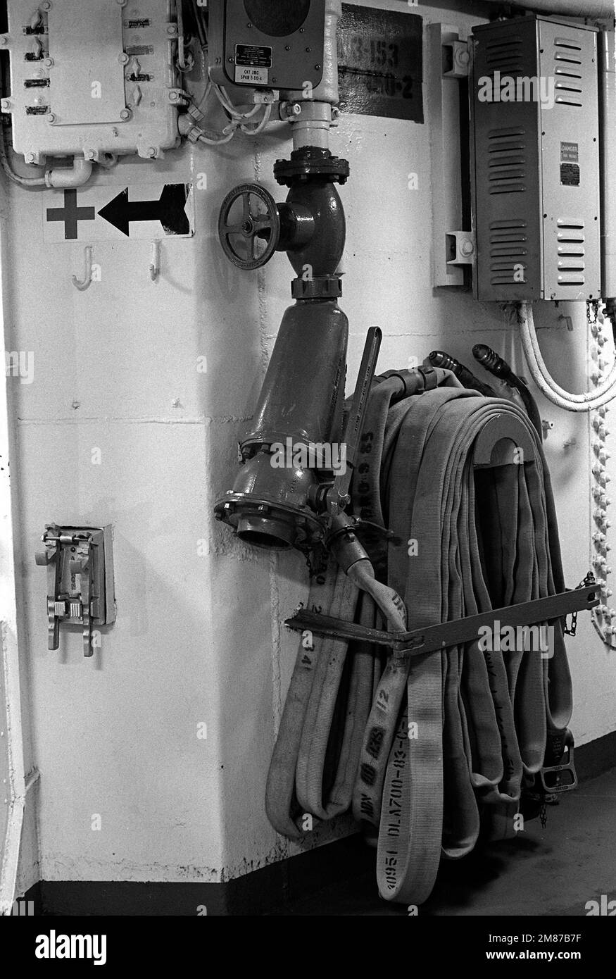 A fire station at the aft end of the third deck of the battleship USS ...