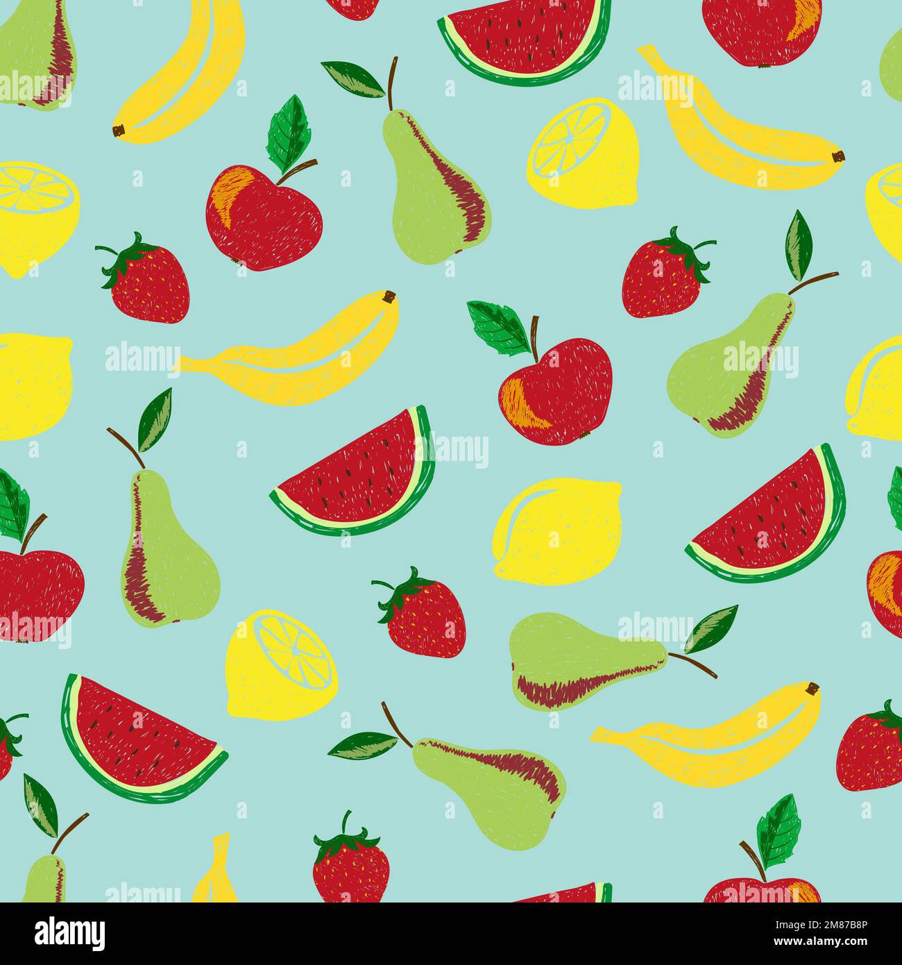 Colorful doodle fruits seamless pattern. Vector fruit background Stock ...