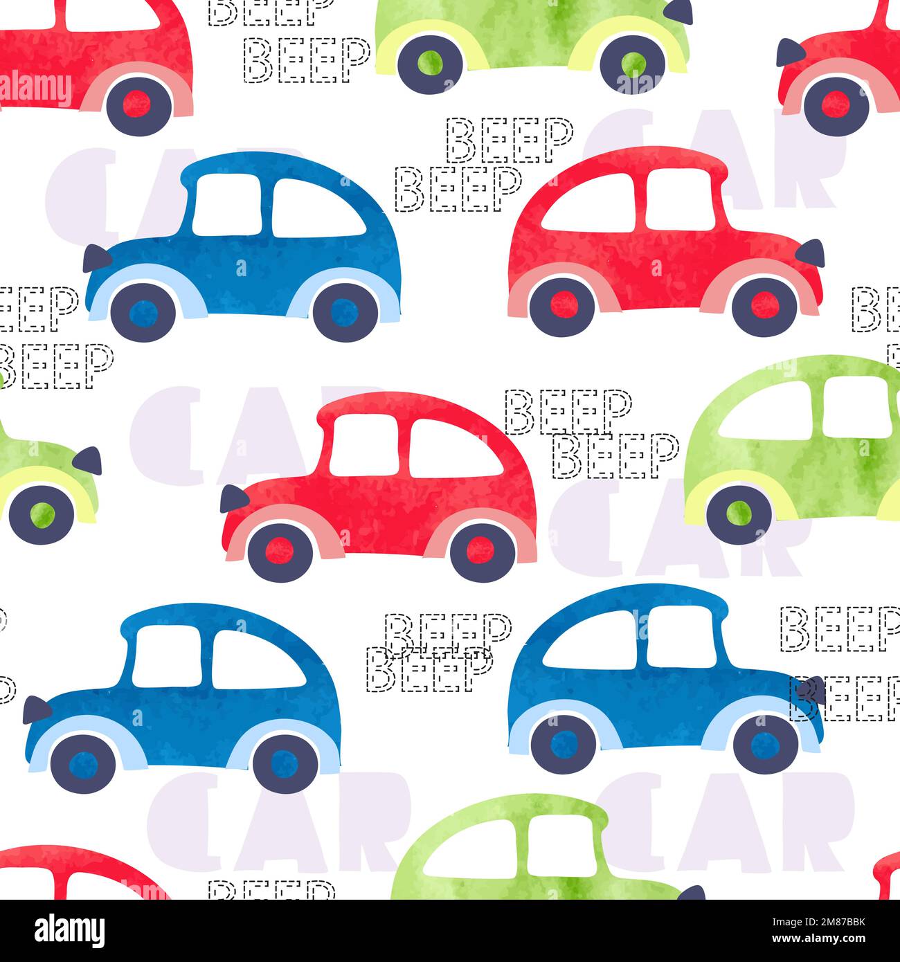 Seamless pattern with colorful watercolor cars. Vector background ...