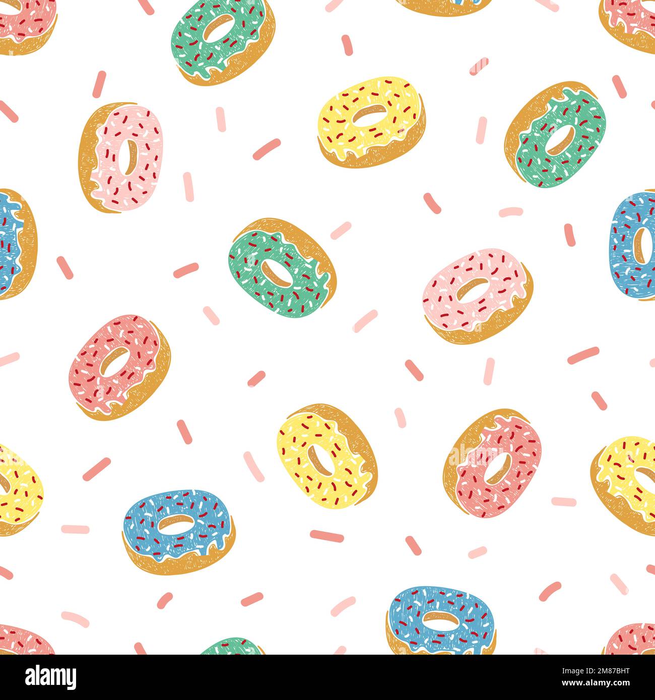 Colorful doodle donuts seamless pattern. Vector sweets background Stock ...