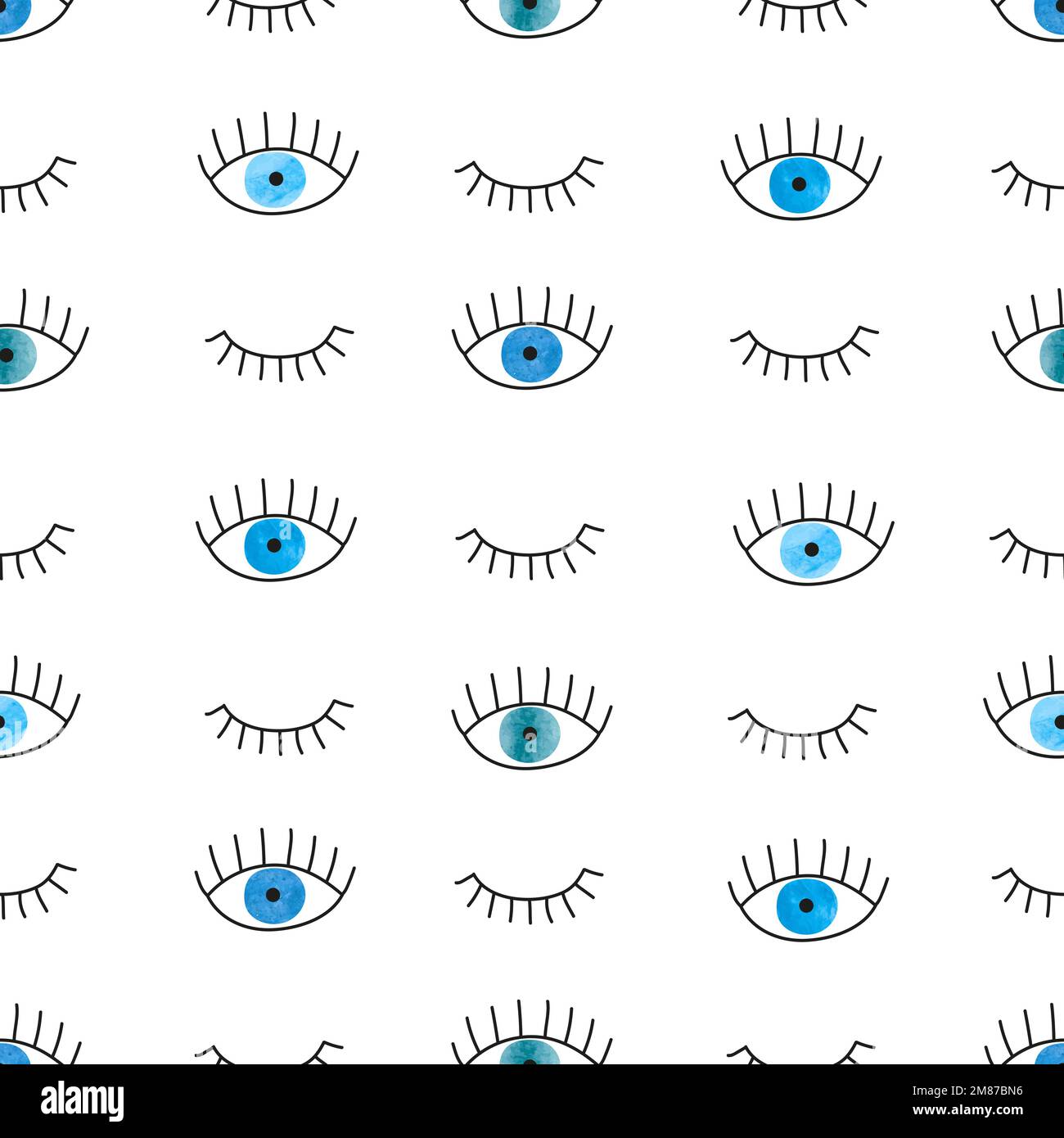 Hand drawn doodle blue eyes seamless pattern. Vector background Stock ...