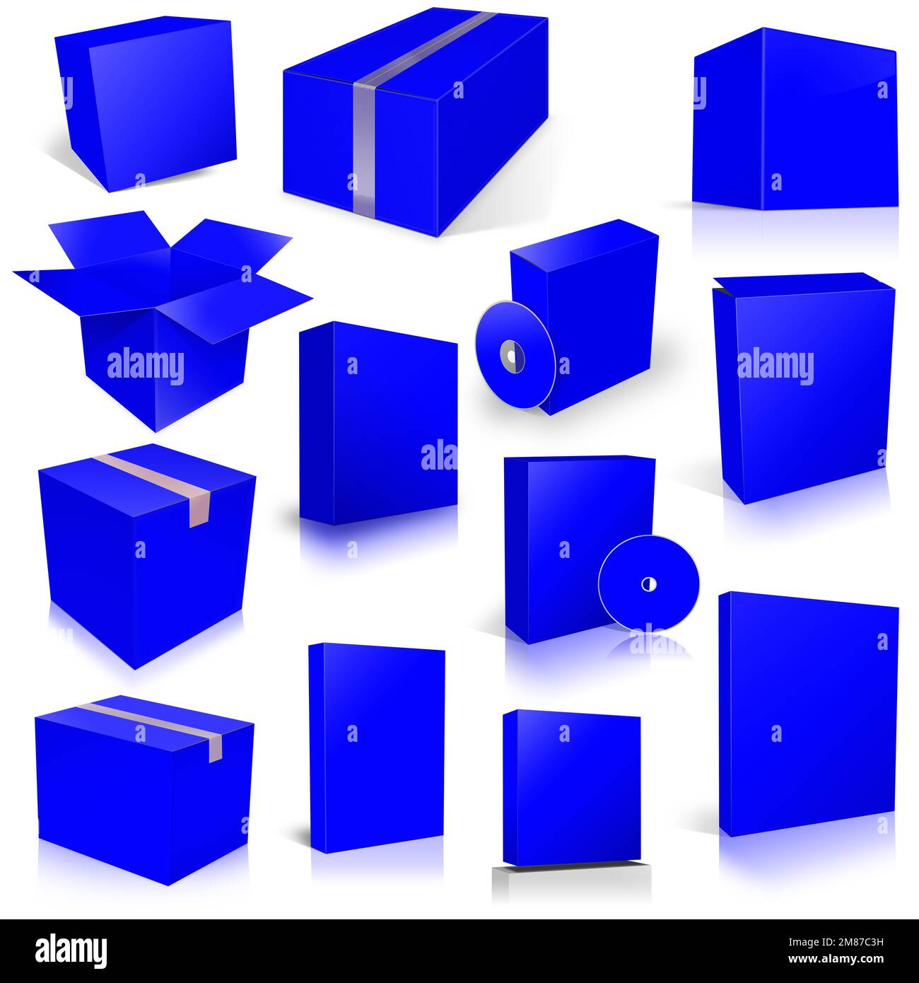 Thirteen blue Shipping Box and Software Boxes for layouts and ...