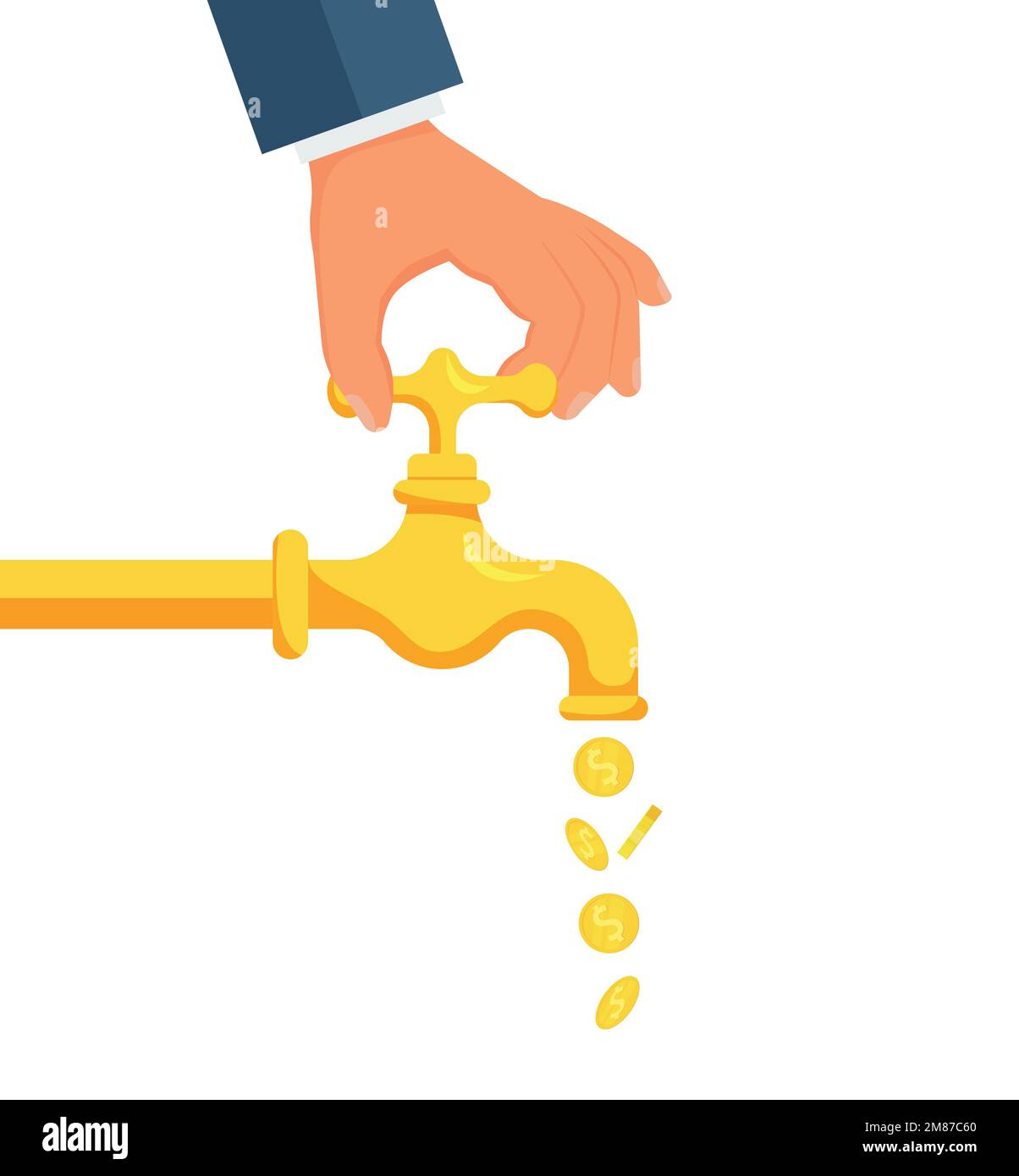 Golden coins fall out of the metal tap. isolated on background. Vector ...