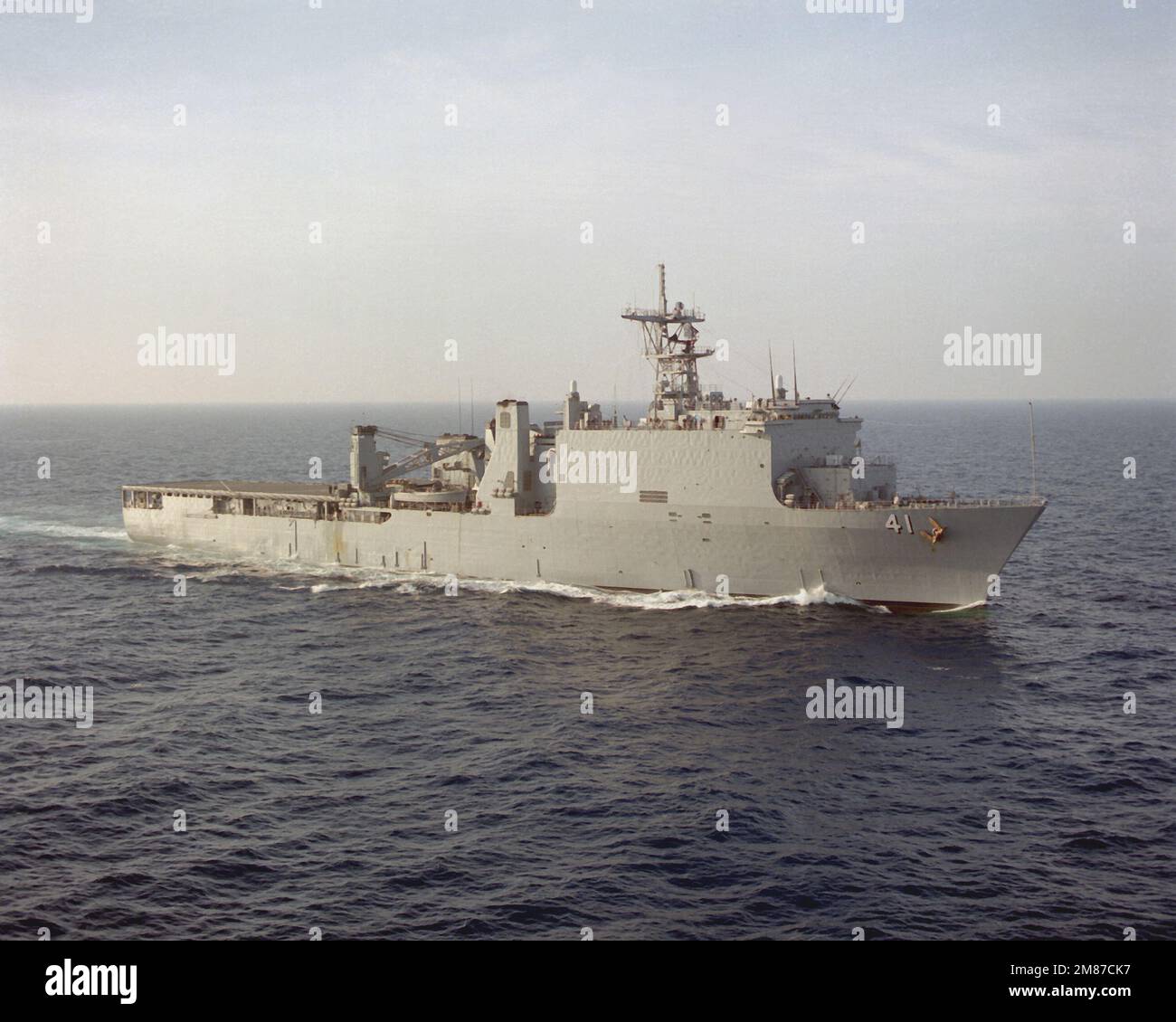 A starboard bow view of the dock landing ship USS WHIDBEY ISLAND (LSD ...