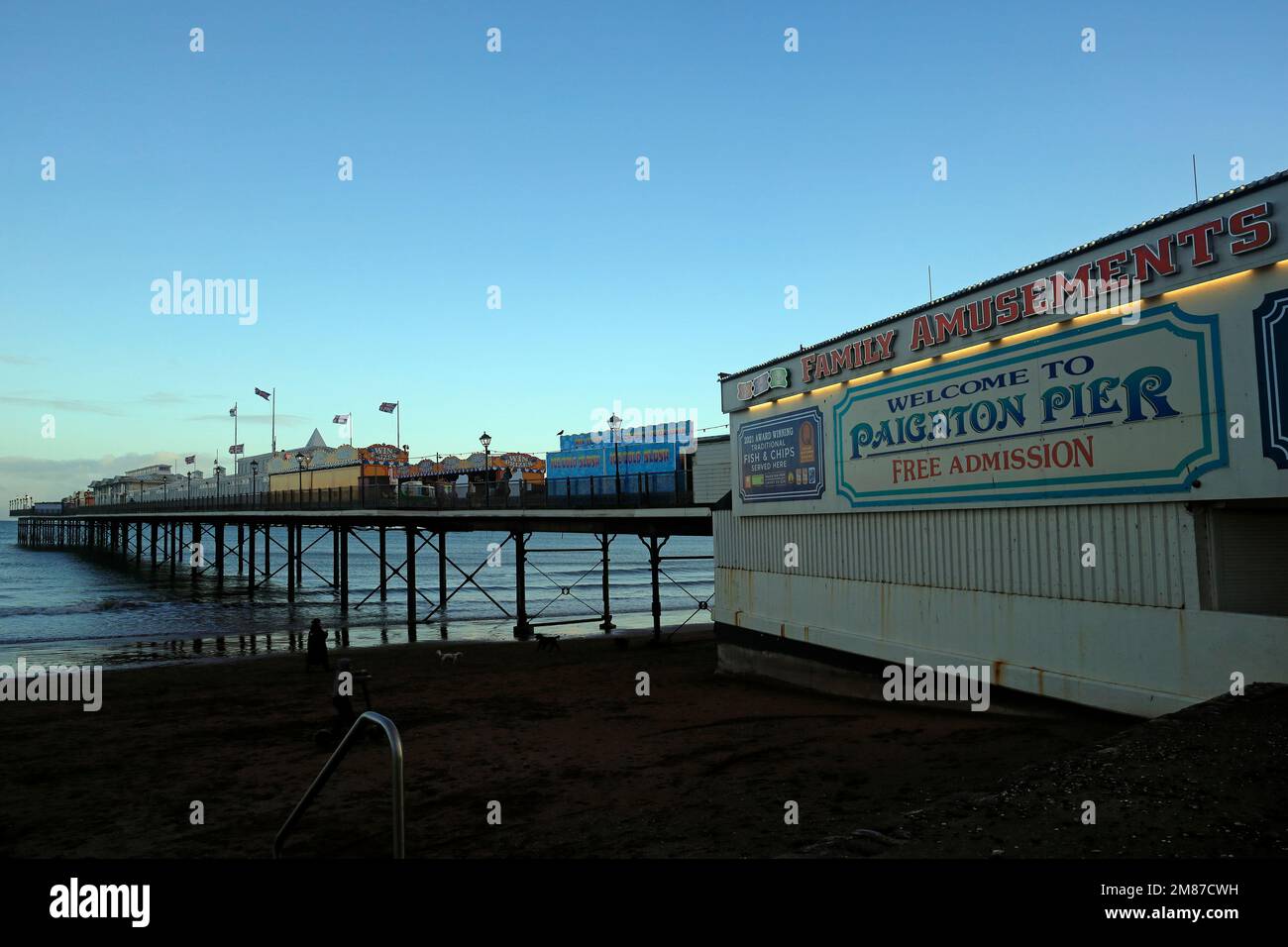 Welcome to Paignton Pier sign, and beach, Taken January 2023. Winter ...