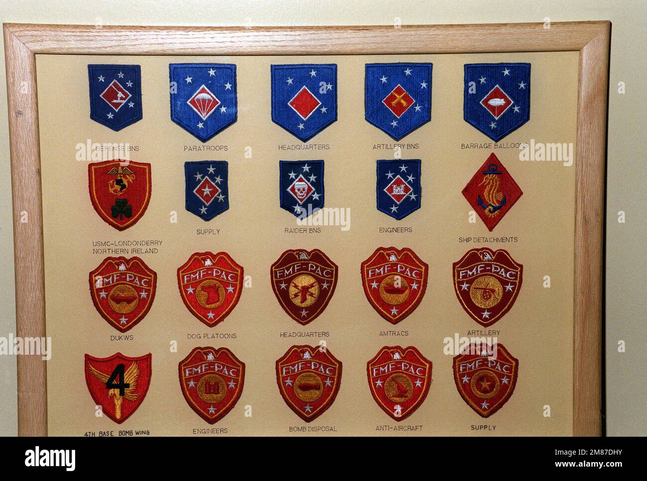 A display of World War II unit patches during a commemoration of the ...