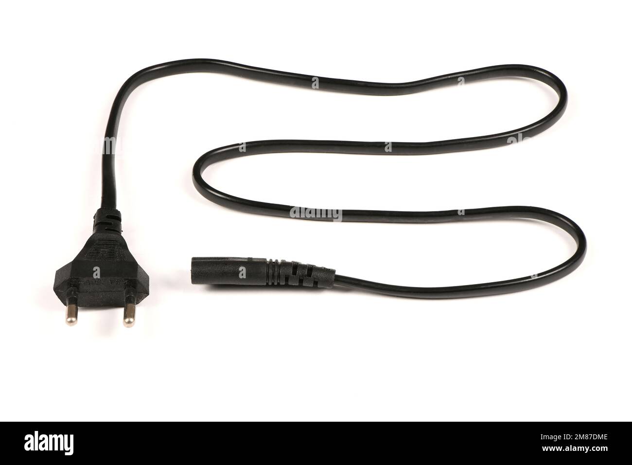 Black power wire isolated on white background. Side view. High ...