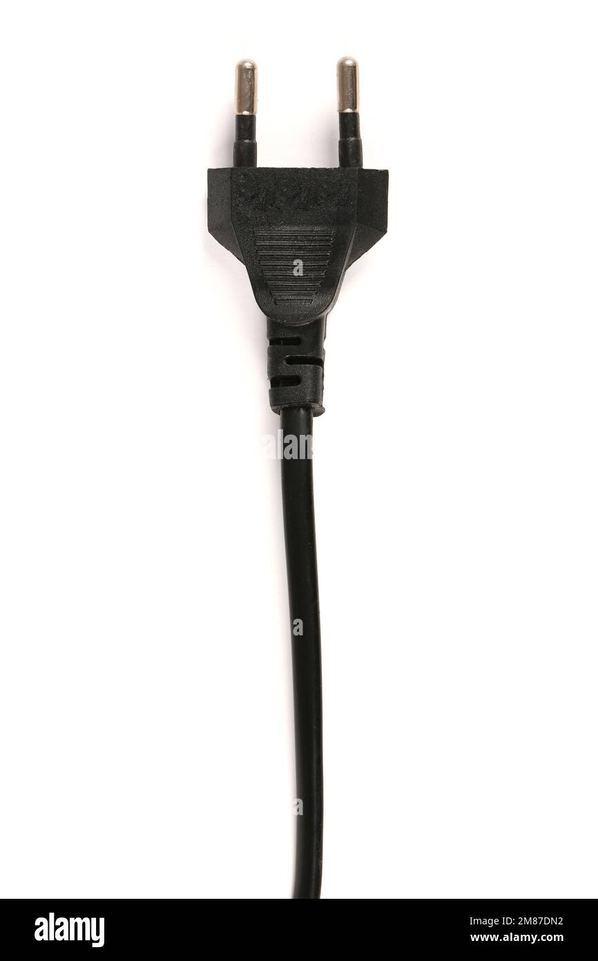 Electric plug isolated on white background. Black power cable with plug ...