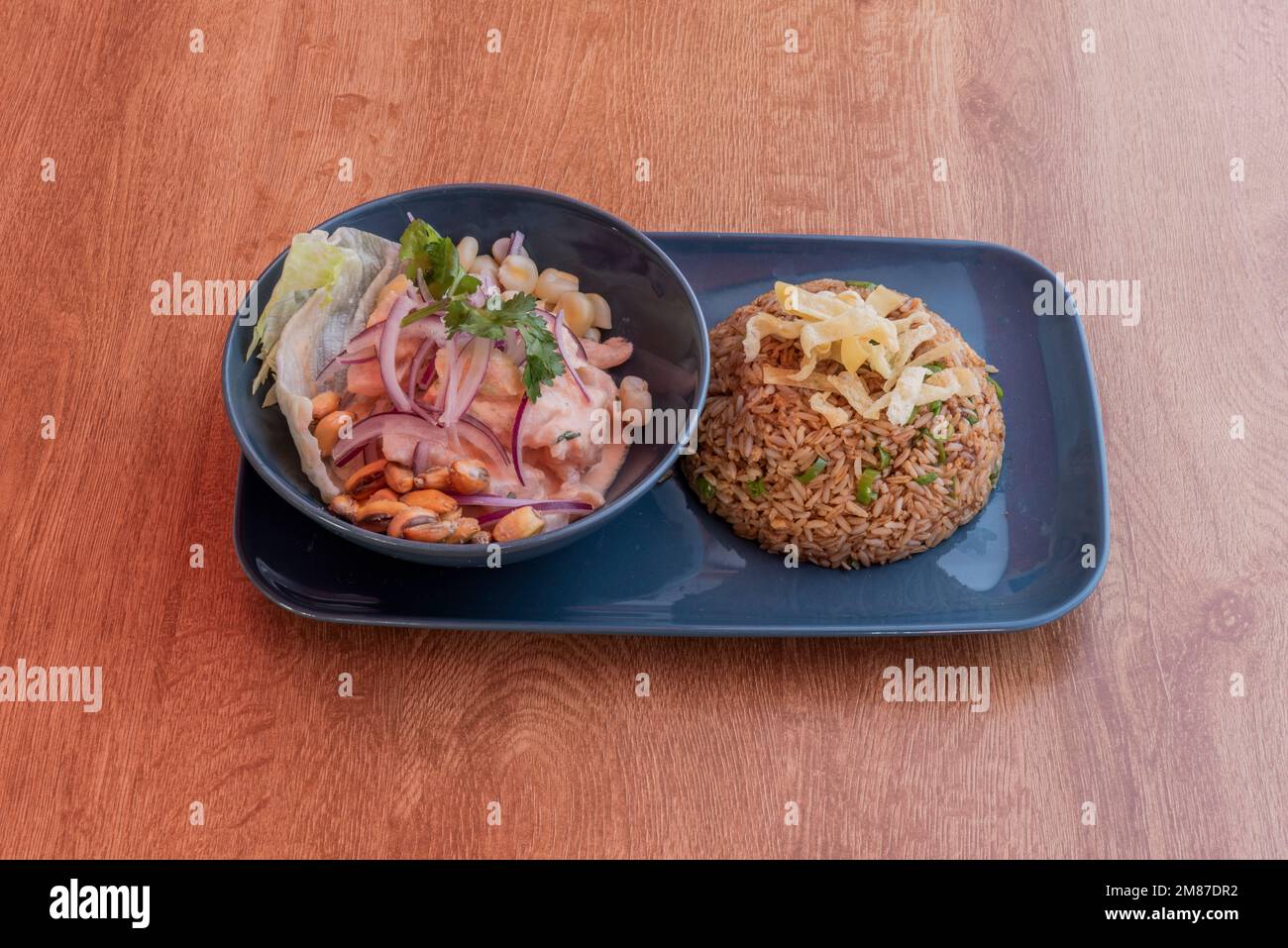 A Peruvian restaurant menu with sea bass ceviche and a bowl of arroz ...