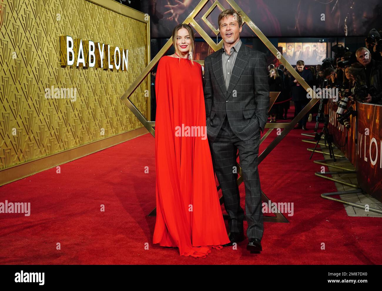 Margot Robbie and Brad Pitt attending the premiere of Babylon at BFI ...