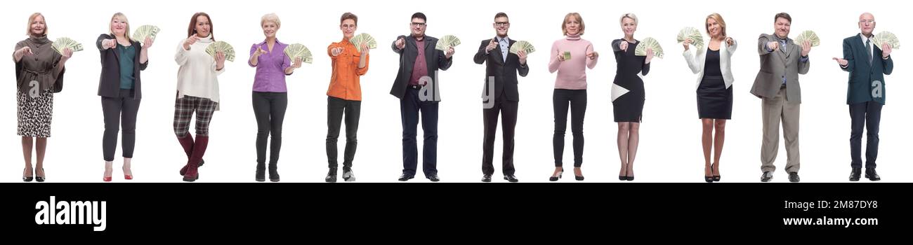 group of successful business people with money isolated on white ...