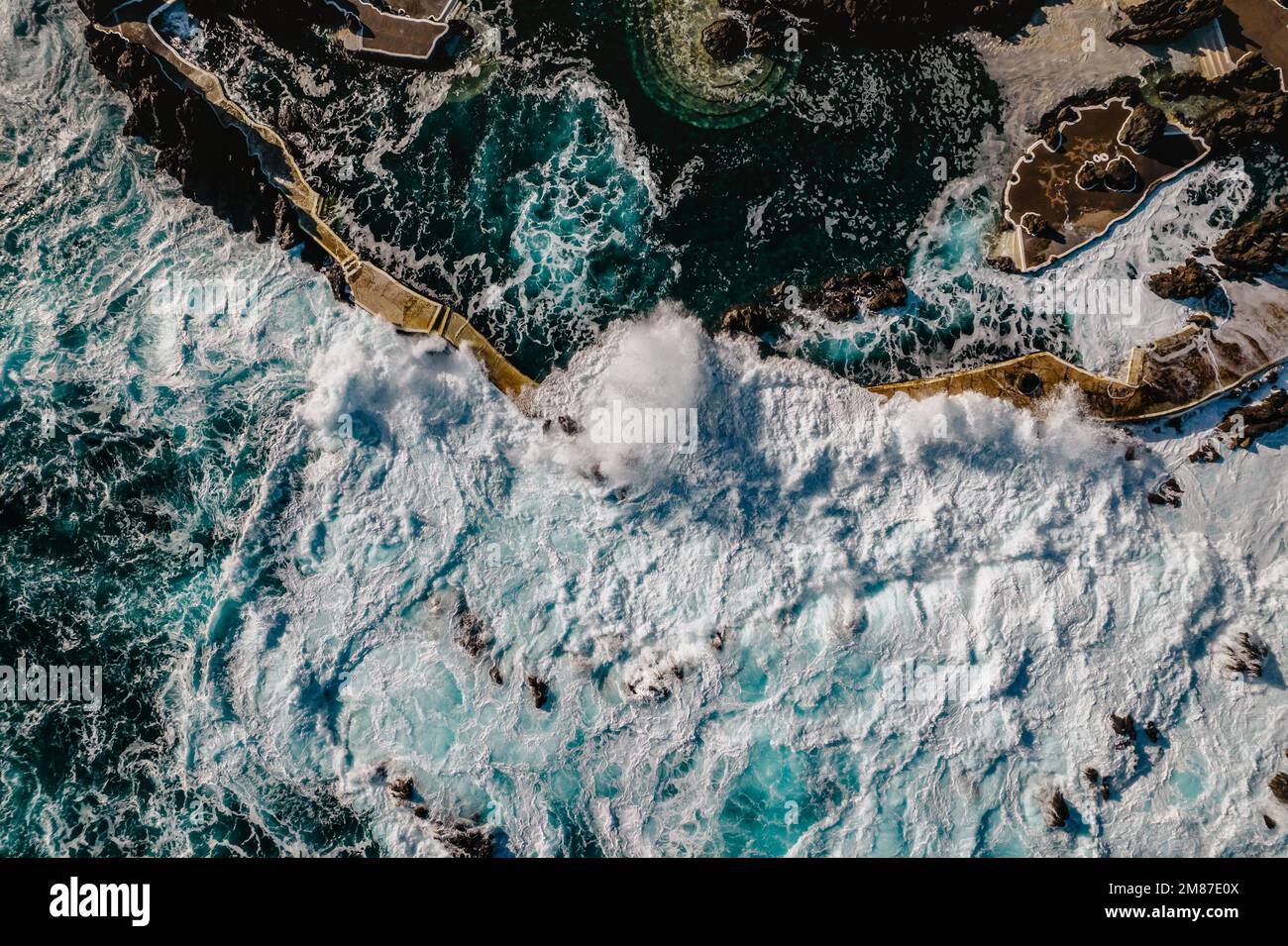 Aerial View Of Porto Moniz With Volcanic Lava Swimming Poolsmadeirasaltwater Natural Pools