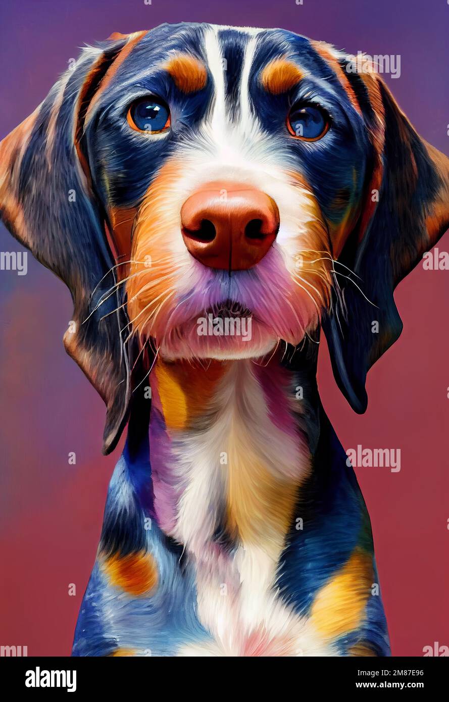 Funny adorable portrait headshot of cute doggy. Bluetick Coonhound dog ...