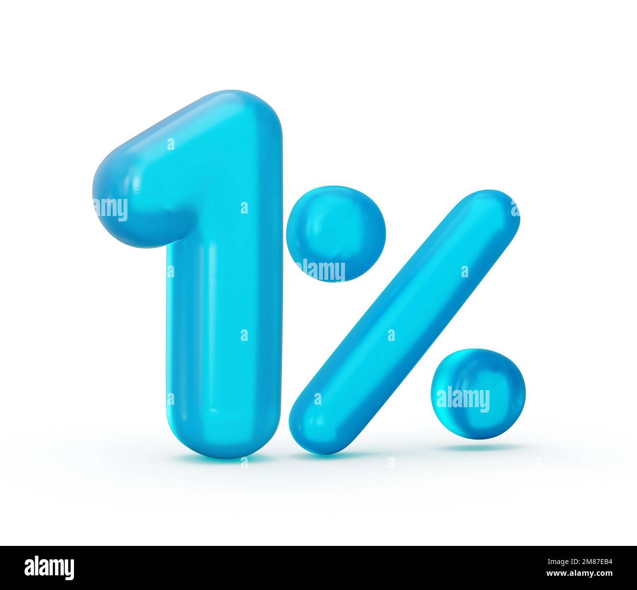 A 3d rendering of a number 1 percent made of blue jelly isolated on a ...