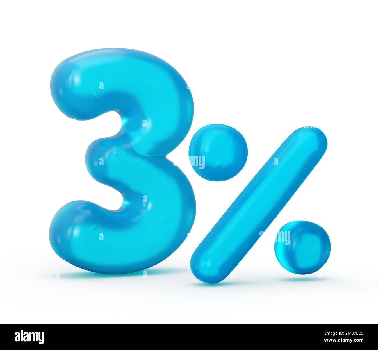A 3d rendering of a number 2 percent made of blue jelly isolated on a ...