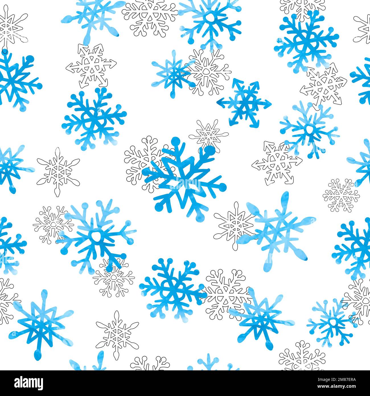 Hand drawn watercolor snowflakes seamless pattern. Vector winter ...