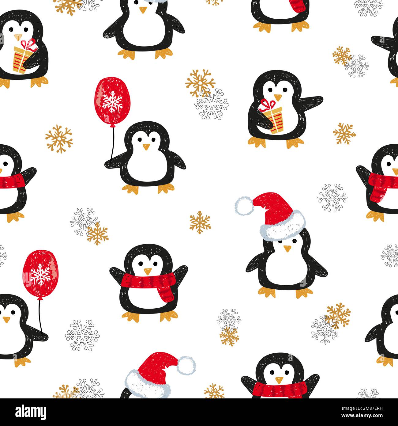 Cute Christmas penguins seamless pattern. Vector holiday background ...