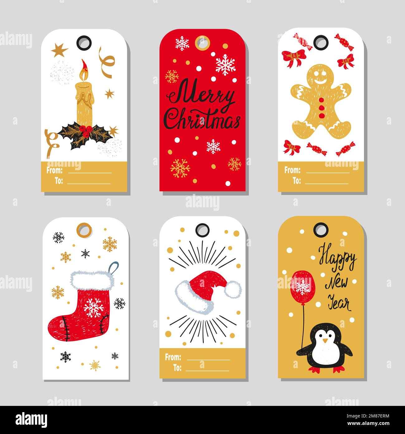 Christmas gift tags set. Vector collection of doodle winter holidays ...