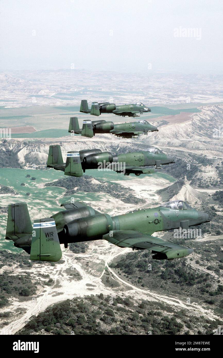 An air-to-air right side view of the 91st Tactical Fighter Squadron A ...