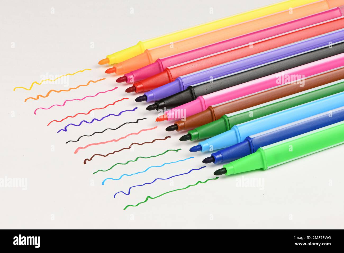 Lines drawn with colored markers isolated on a white background ...
