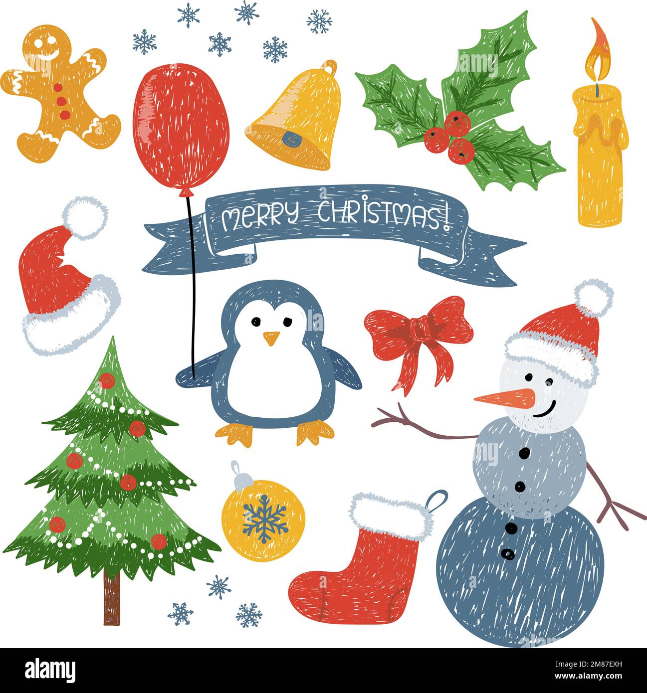 Christmas and New Year doodle set. Vector collection of cute Xmas ...