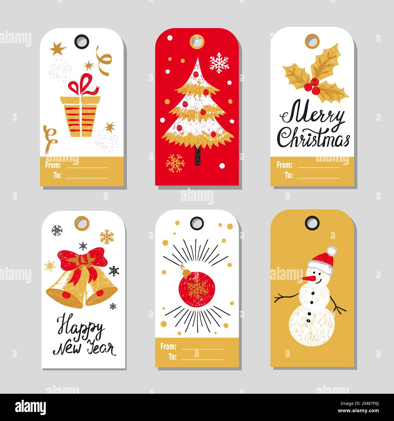Christmas gift tags set. Vector collection of doodle winter holidays ...