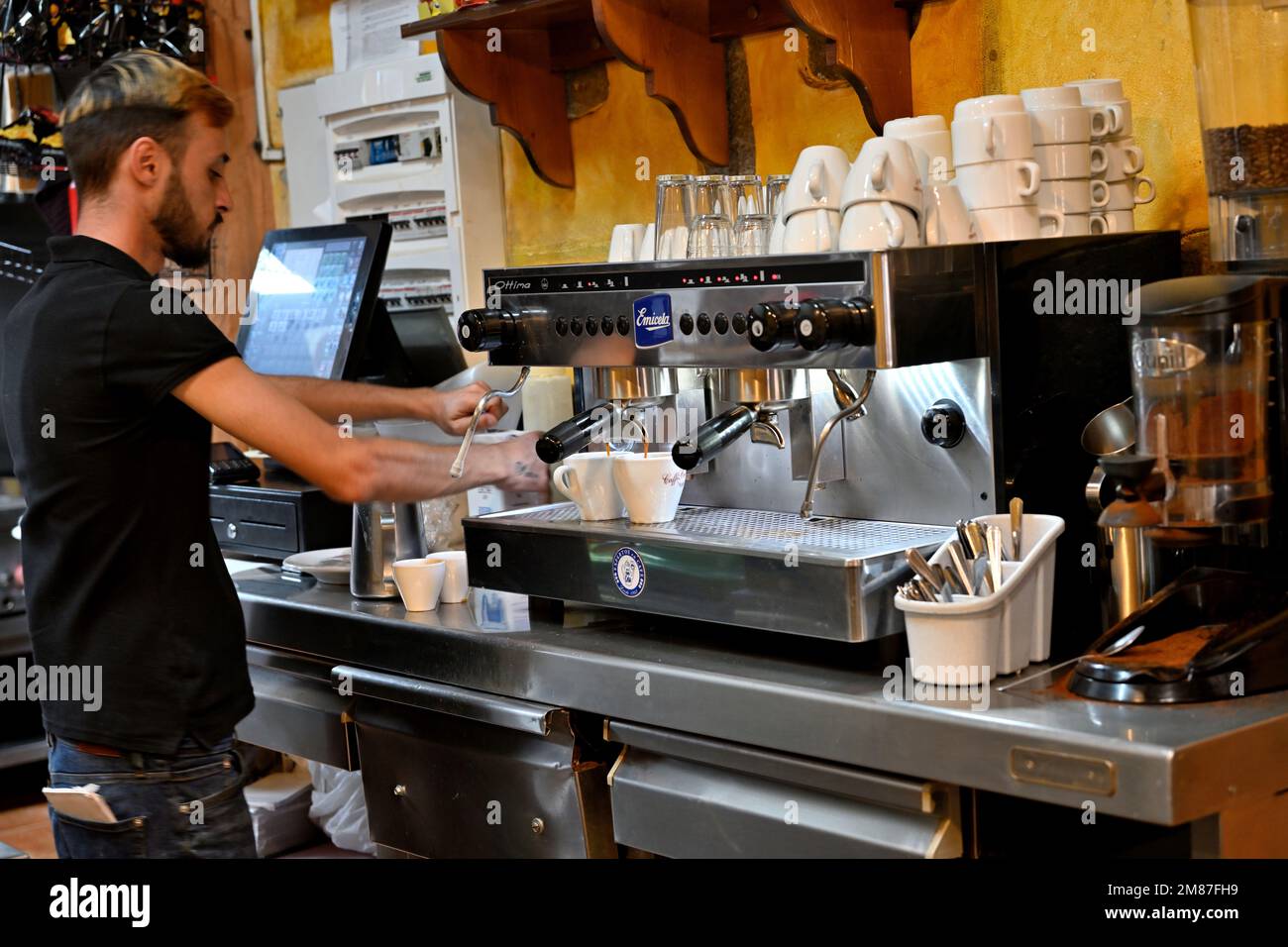 Coffee machine inside bar, restaurant, pizzeria “La Cuenva” in Canaria ...