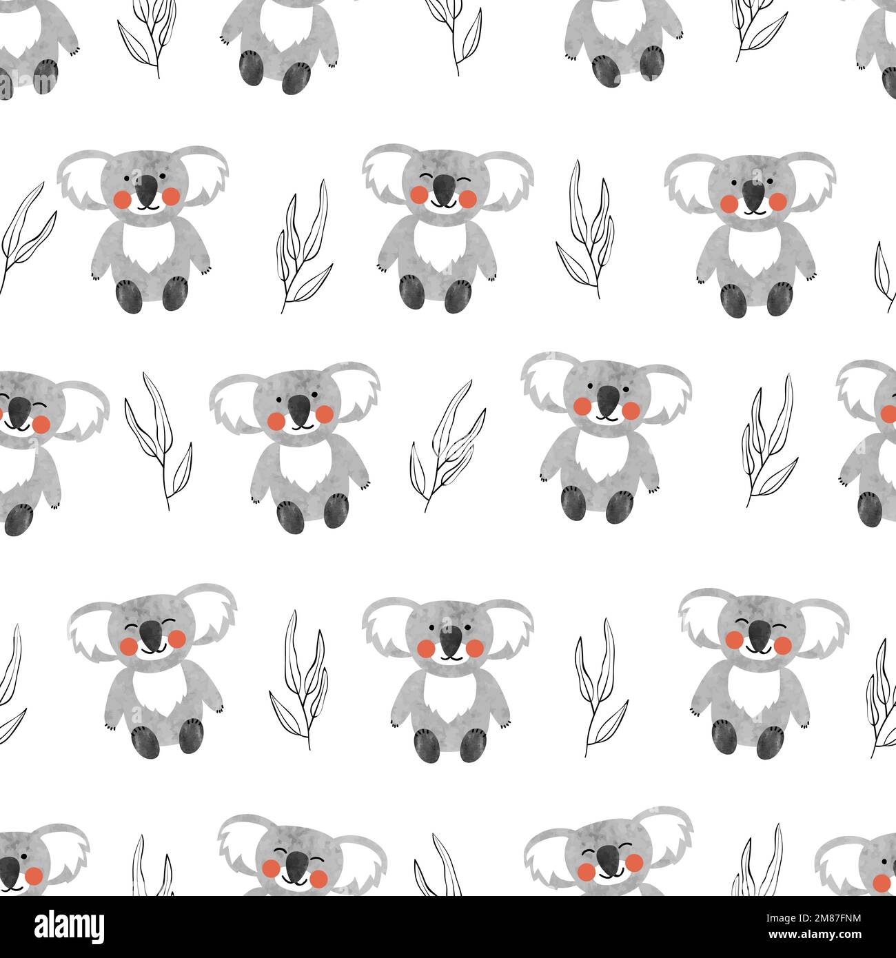 Seamless pattern with cute watercolor koala bears. Vector background ...
