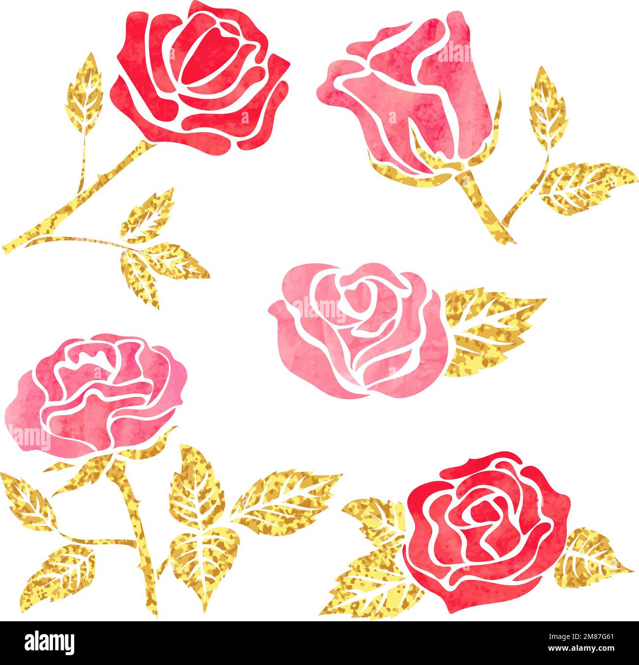 Set of rose flower design elements isolated on white. Vector ...